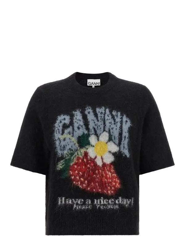 GANNI Strawberry & Daisy Intarsia Alpaca-wool Blend Sweater - Black