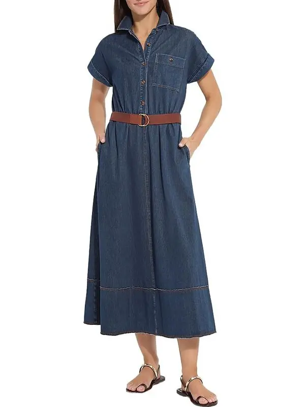 Lyssé Midi Belted Denim Shirt Dress - Indigo