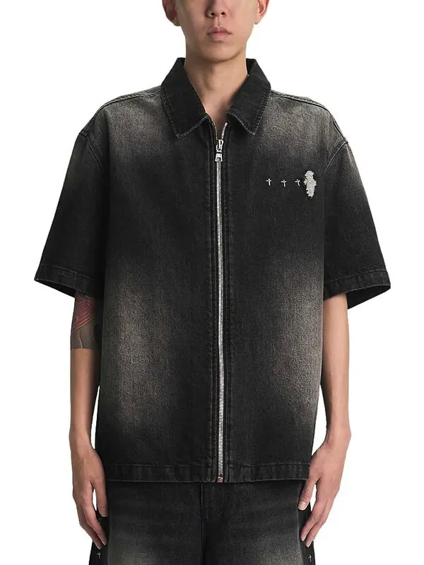 RtA Distressed Zip Shirt - Fray Noir