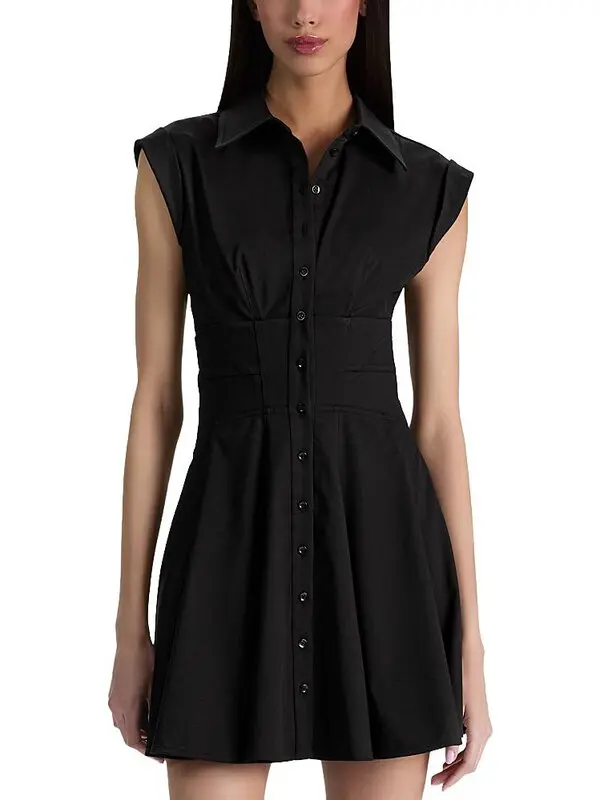 Alice + Olivia Kim Paneled Corset Flared Mini Shirt Dress - Black