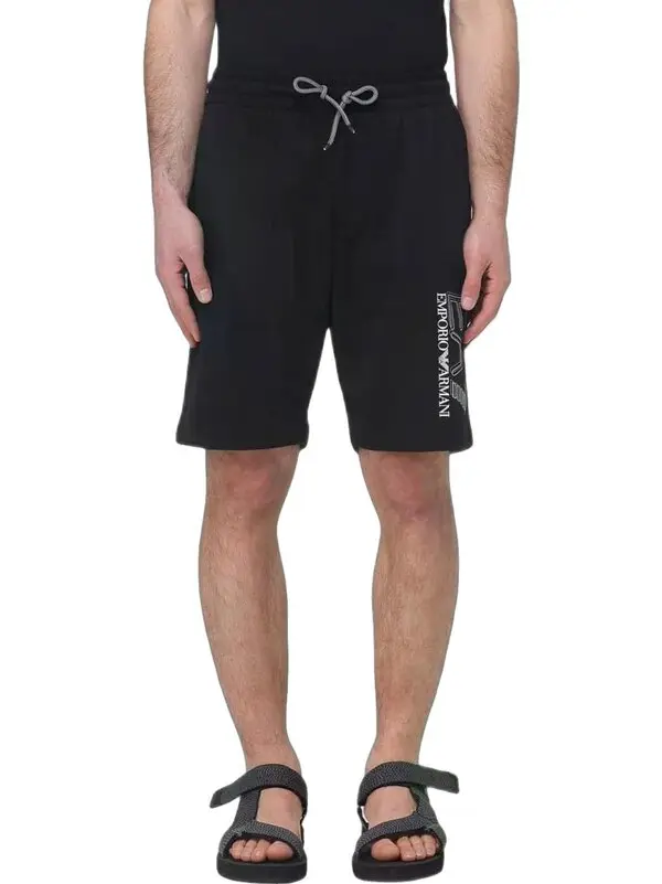 EA7 Logo Print Drawstring Shorts - Black