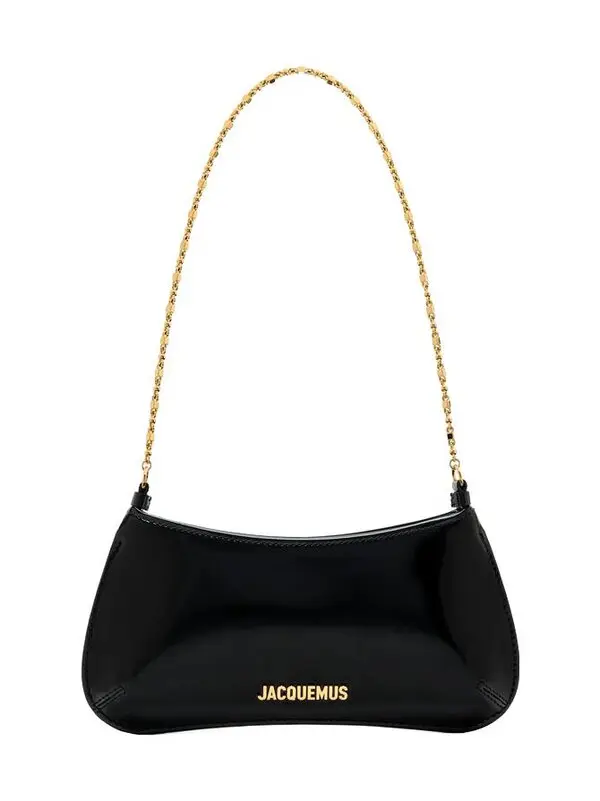 Jacquemus Patent Leather Shoulder Bag With Gold Tone Chain Strap - Black