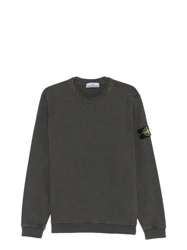 Stone Island Cotton Fleece Crewneck Sweatshirt With Fading Finish And Logo Patch - Gray