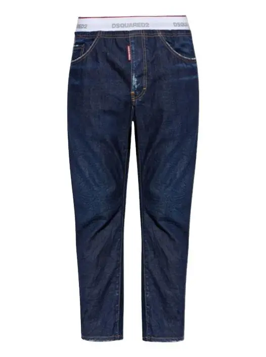 Dsquared2 Logo Waistband Vintage Effect Jeans - Blue