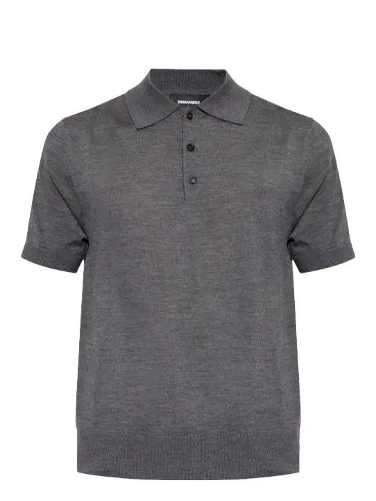 Dsquared2 Logo Embroidered Knitted Polo Shirt - Black