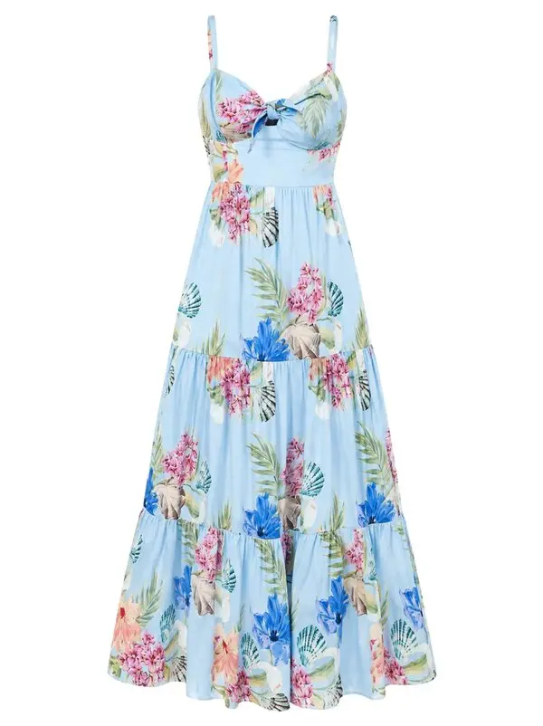 Yumi Kim Stassi Linen Maxi Dress In Seashore Print - Blue