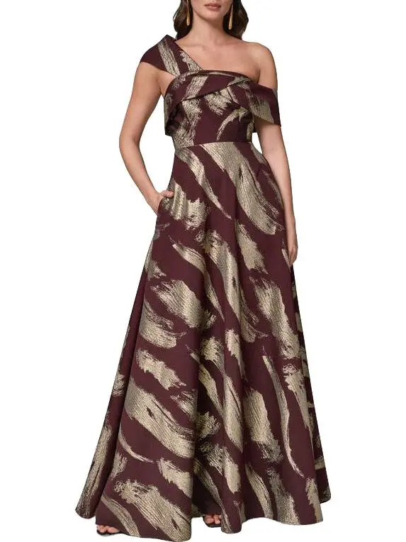 Donna Karan New York One-shoulder Gown With Abstract Metallic Print - Prune/pale