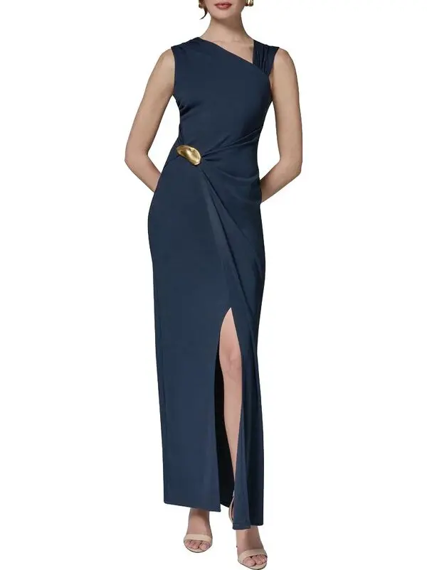 Donna Karan New York Asymmetric Neck Hardware Detail Jersey Gown - Nightfall