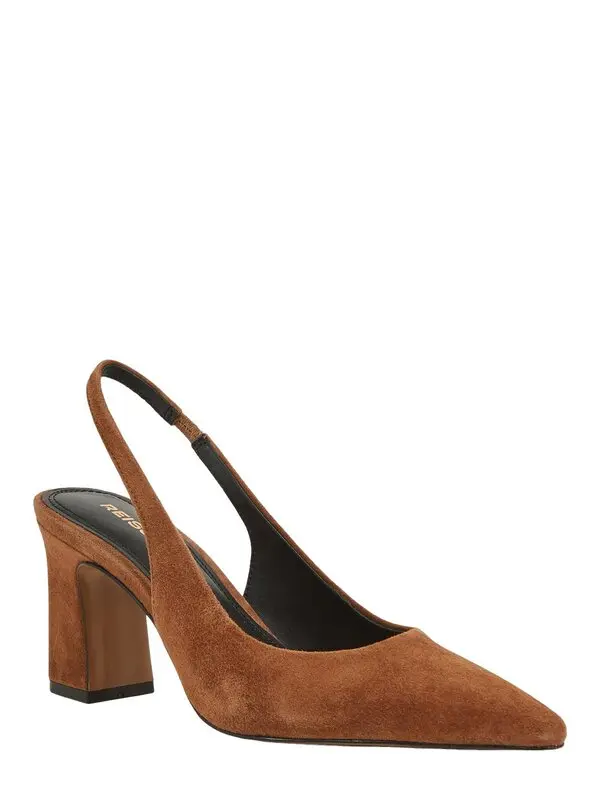 REISS Lorena Slingback Block Heel Pumps - Tan