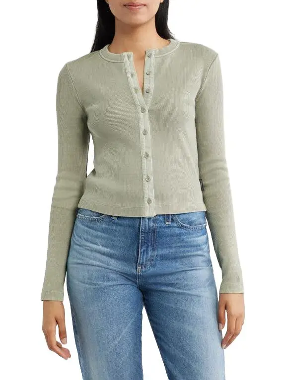 Brooklyn Industries Rib Knit Cotton Button-up Top - Shadow