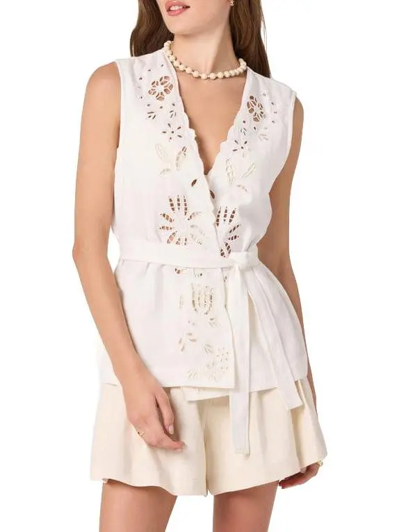 Astr The Label Greta Embroidered Cotton & Linen Vest - White