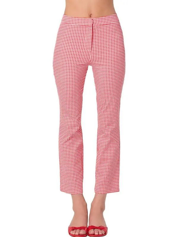 Astr The Label Alma Stretch Cotton Gingham Crop Pants - Red Gingham