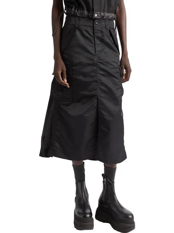 Sacai Nylon Twill And Satin Midi Skirt - Black