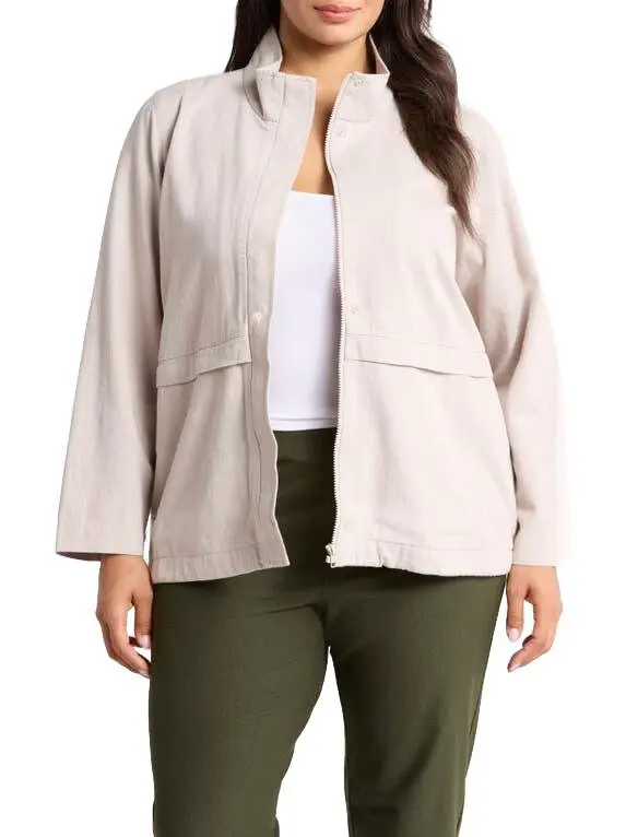 Eileen Fisher Zip-up Organic Cotton & Organic Linen Jacket - Chalk