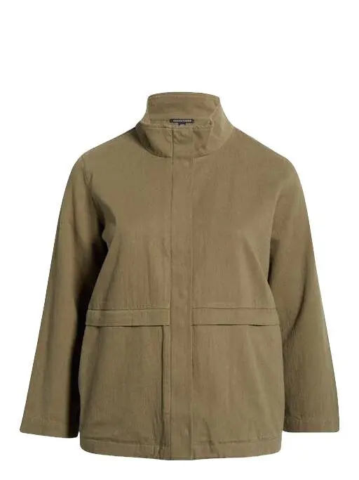 Eileen Fisher Zip-up Organic Cotton & Organic Linen Jacket - Olive