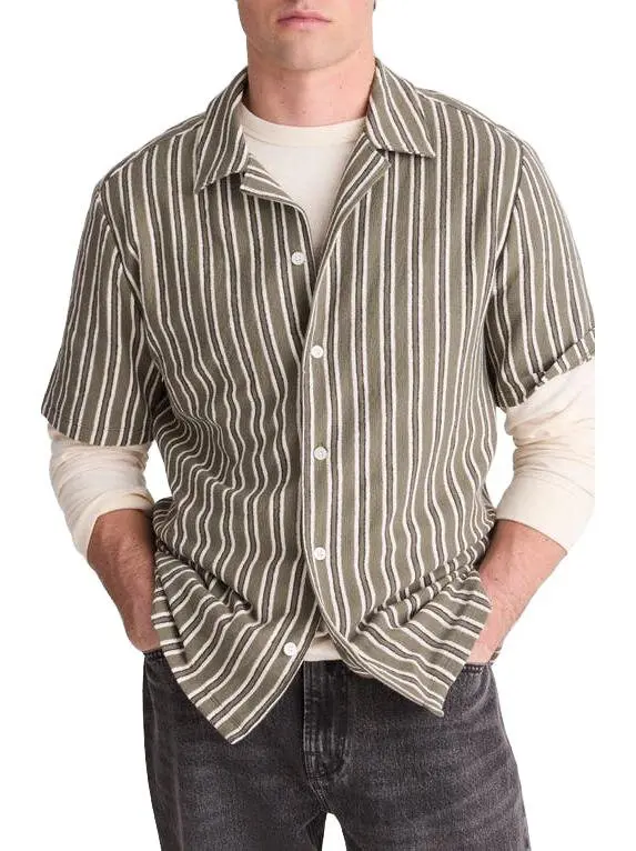 Madewell Seaport Terry Camp Shirt - Stripe Olive