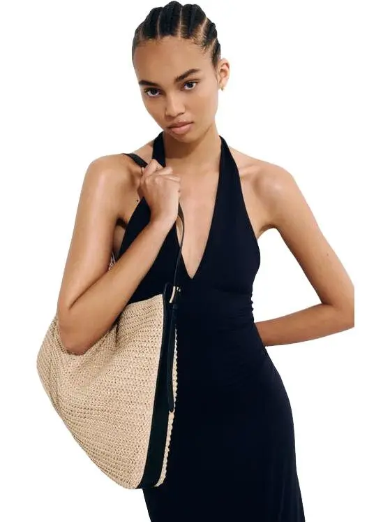 H&m Braided Paper Straw Shoulder Bag With Magnetic Fastener - Beige