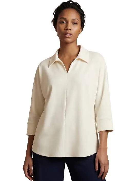 JESSICA LONDON Stretch Knit Crepe Trapeze Tunic With Polo Collar - Ivory