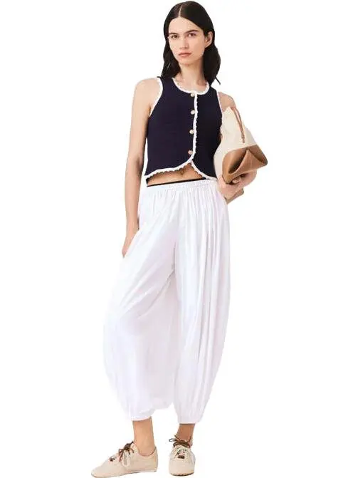 Maje Crochet Knit Cropped Top With Scalloped Trim - Navy
