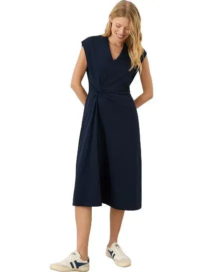 PACT Organic Cotton Fit & Flare V-neck Twist Dress - Navy