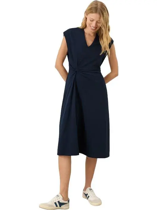 PACT Cotton Jersey V-neck Twist Dress - Navy