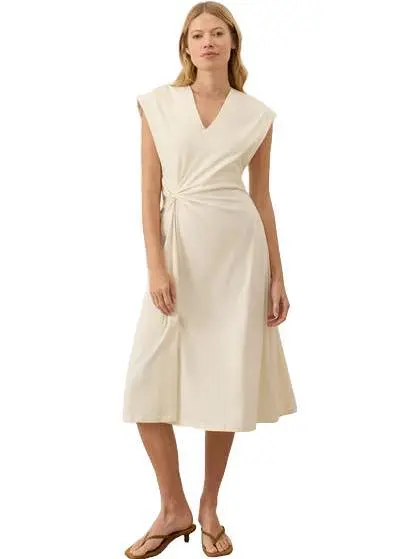 PACT Organic Cotton Fit & Flare V-neck Twist Dress - Vanilla