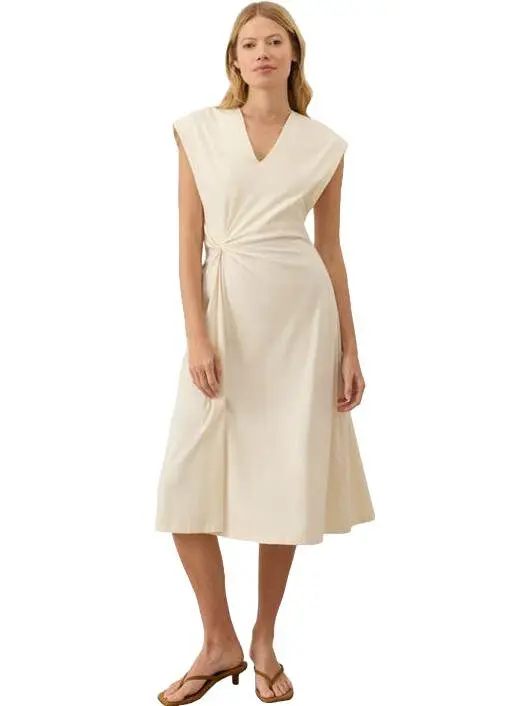 PACT Cotton Jersey V-neck Twist Dress - Vanilla