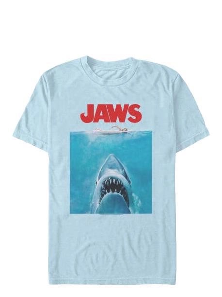 JAWS Oversized Movie Poster Short Sleeve Graphic T-shirt - Light Blue
