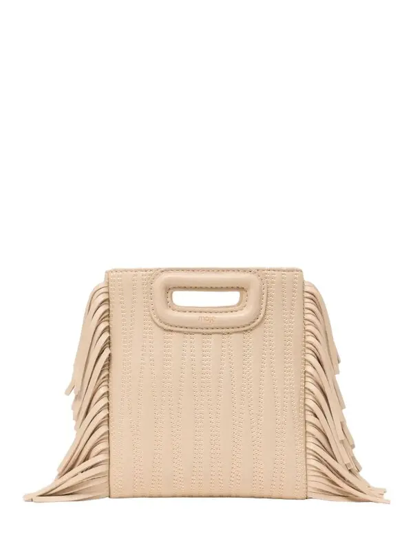 Maje Leather Mini Bag With Fringe And Topstitch Detail - Cream