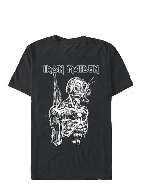 IRON MAIDEN Monochrome Somewhere In Time Graphic T-shirt - Black