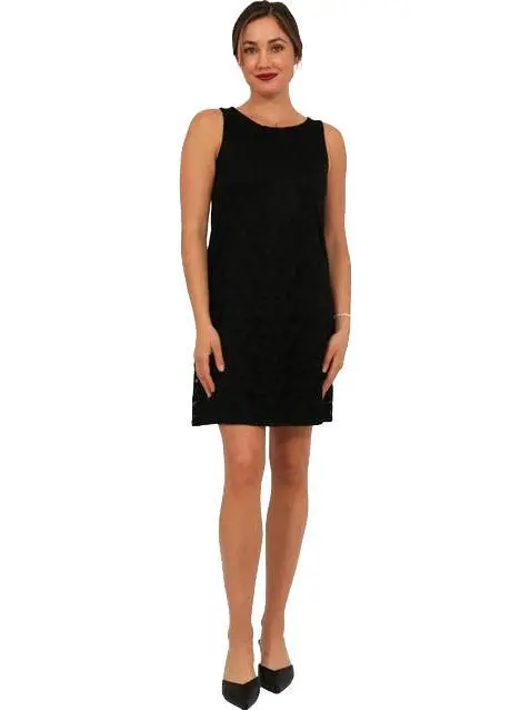 24SEVEN COMFORT APPAREL Sleeveless Boat Neck Mini Lace Shift Dress - Black