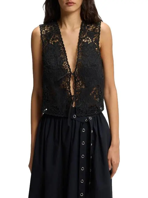 Hugo Boss Embroidered Ramie Vest With Lace Trim - Black