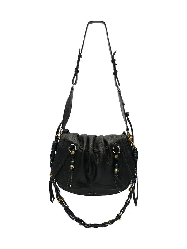 Isabel Marant Étoile Black Leather Drawstring Shoulder Bag With Beaded Embellishments - Multicolor
