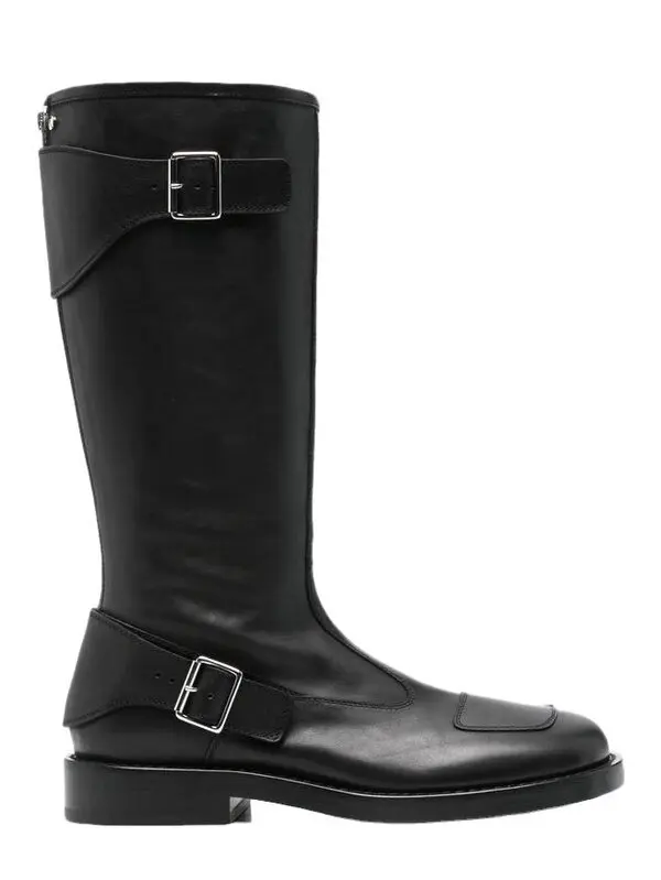 ANN DEMEULEMEESTER Leather Buckled Knee High Boots - Black
