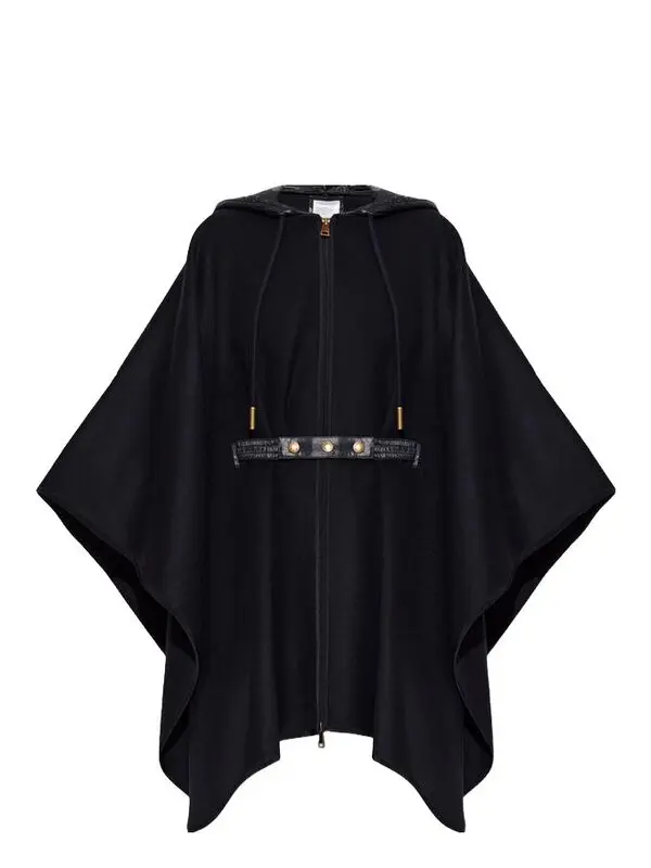 Moncler Wool Blend Hooded Cape With Belted Waist - Blue