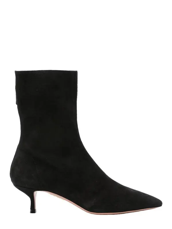 AQUAZZURA Suede Pointed Toe Kitten Heel Ankle Boots - Black
