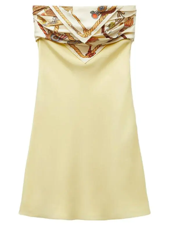 Versace Strapless Silk Dress With Scarf Overlay - Green