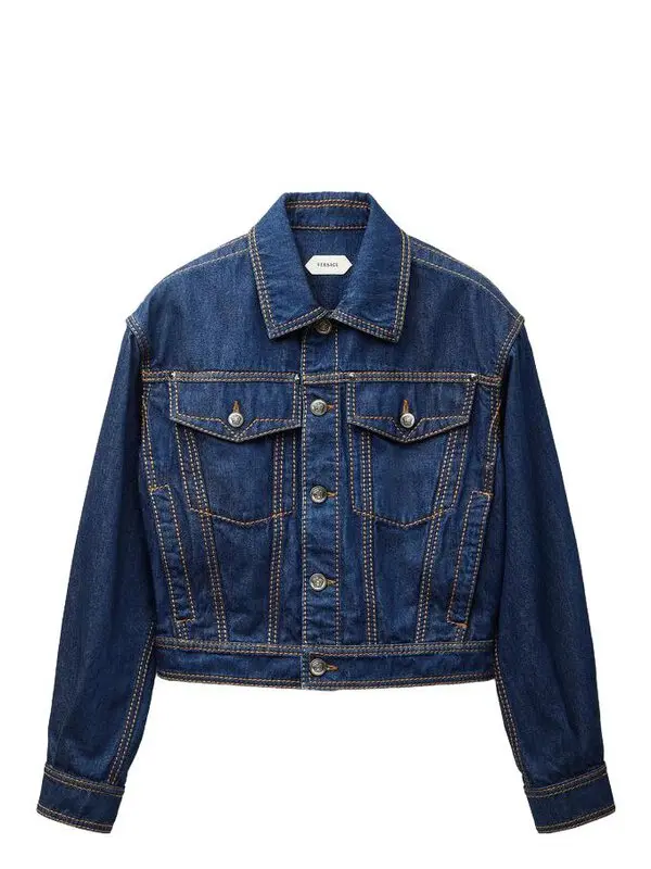 Versace Denim Blouson Jacket With Medusa Buttons - Blue