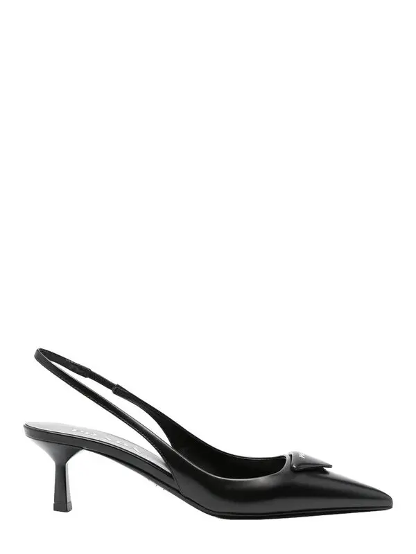 Prada Calf Leather Pointed Toe Slingback Pumps - Black