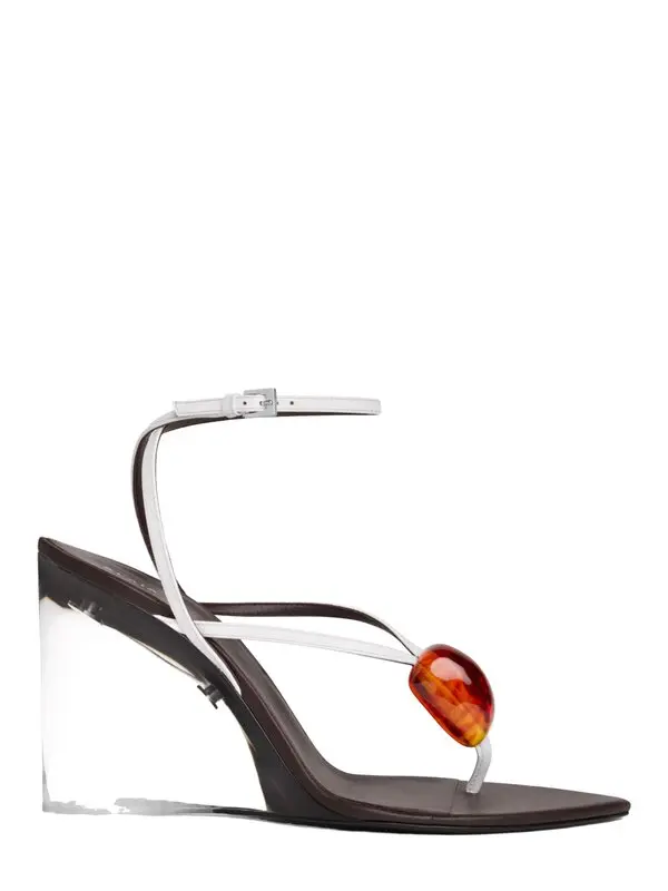 Alaïa Leather Invisible Jewel Wedge Sandals - White