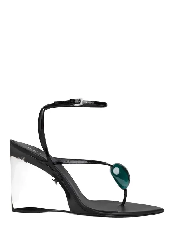 Alaïa Leather Invisible Jewel Wedge Sandals - Black