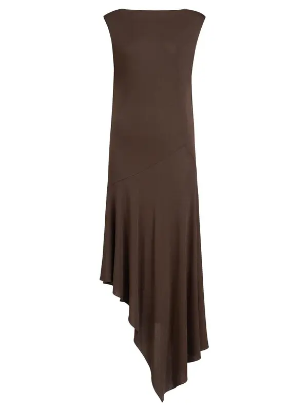 Alaïa Jersey Asymmetrical Midi Dress - Brown