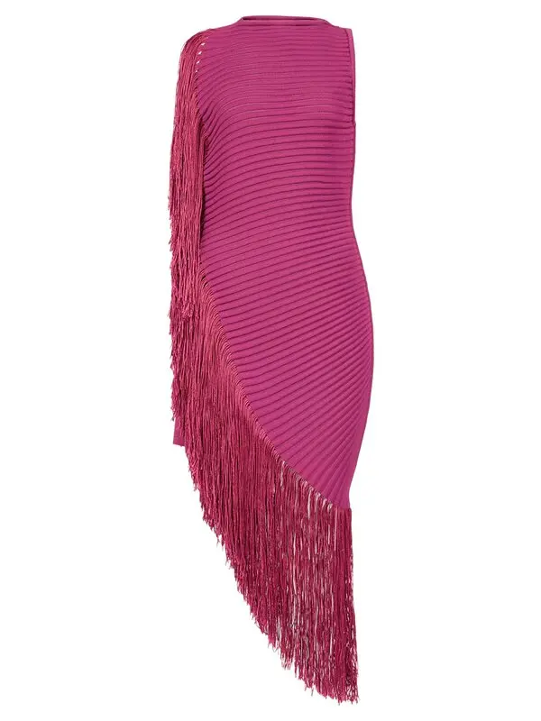 Alaïa Fringed Asymmetrical Midi Dress - Red