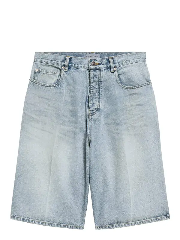 Balenciaga Baggy Denim Shorts With Distressed Detailing - Blue