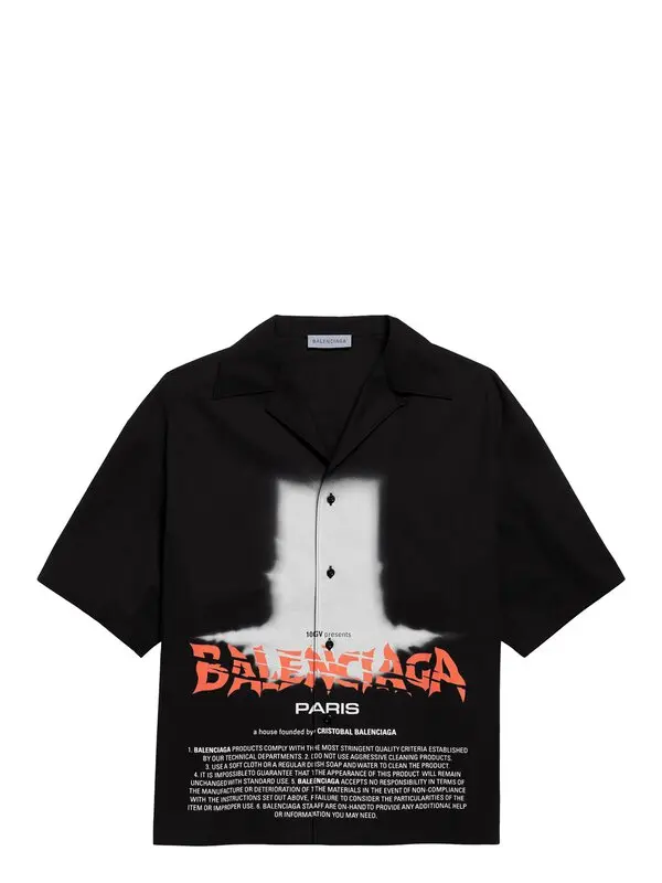 Balenciaga Graphic Print Bowling Shirt - Black