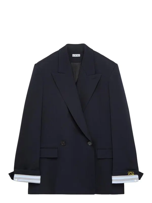 Loewe Double-breasted Blazer With Monogram Trimmed Cuffs - Navy
