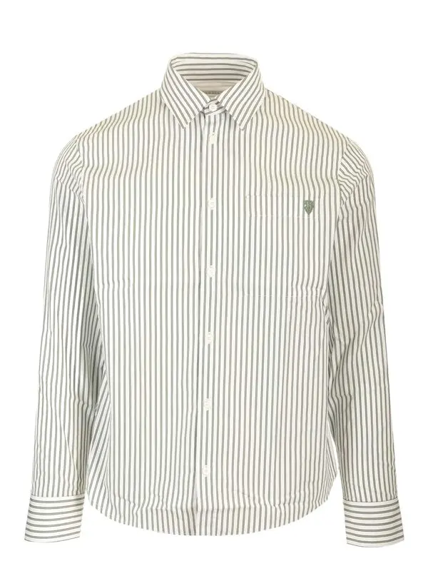 Burberry Logo Embroidered Striped Shirt - White