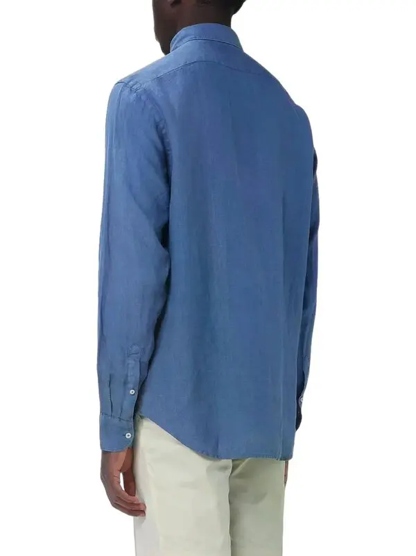 BROOKSFIELD Embroidered-logo Linen Shirt - Blue
