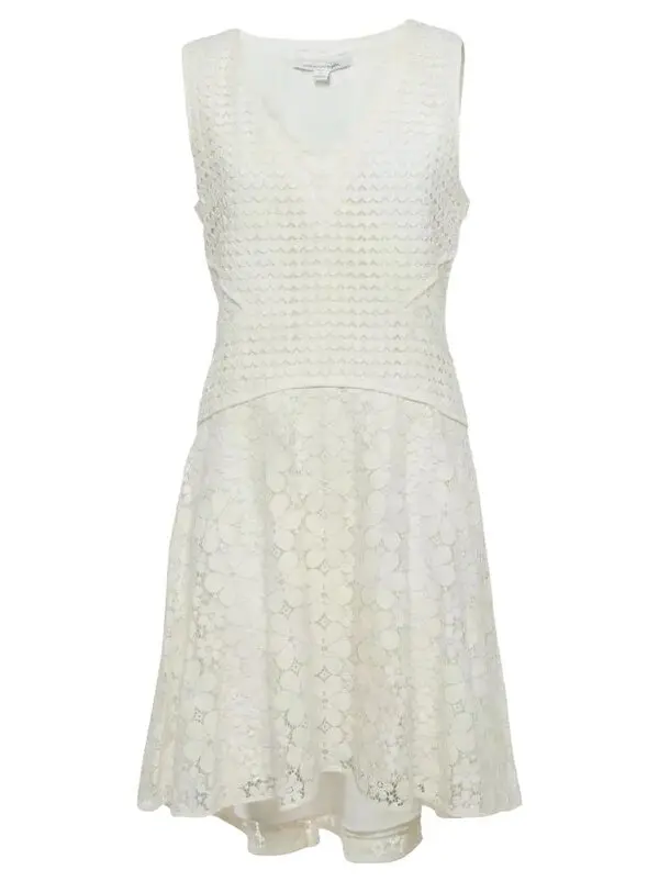 Diane Von Furstenberg White Lace V-neck Sleeveless Mini Dress - Neutrals