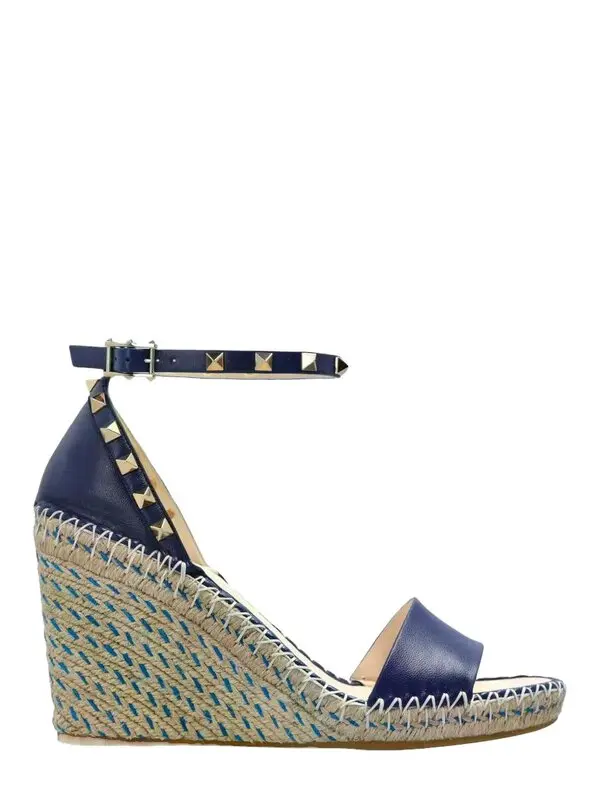 Valentino Garavani Rockstud Leather Wedge Sandals - Blue